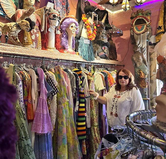 Between racks of rainbow-hued vintage dresses and tribal masks, shoppers discover their next conversation-starting wardrobe piece.