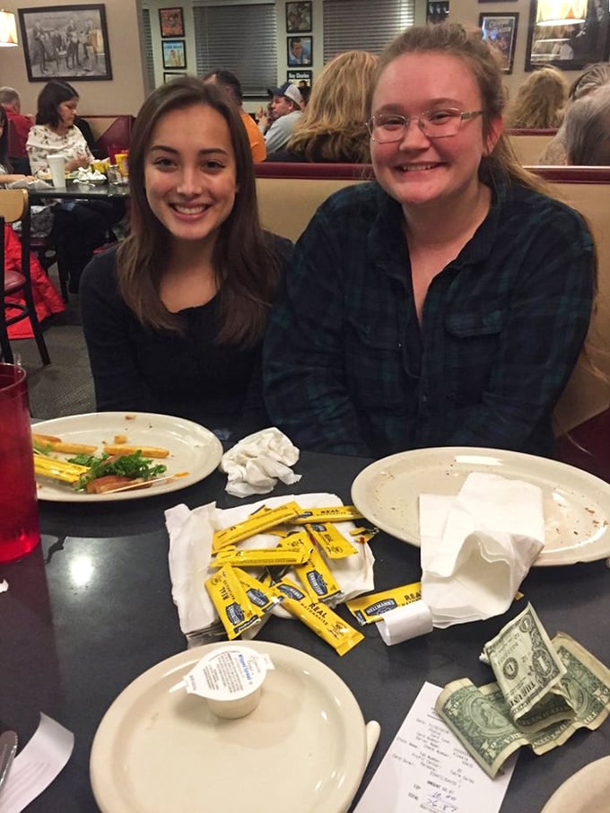 Empty plates and scattered sweetener packets—the universal sign language for "that was absolutely worth every calorie."