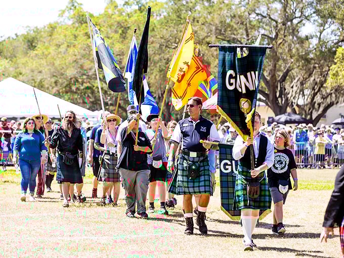 Men in kilts carrying flags – just another day in Dunedin! The Highland Games celebrate the town's Scottish heritage with more plaid than your grandfather's closet.