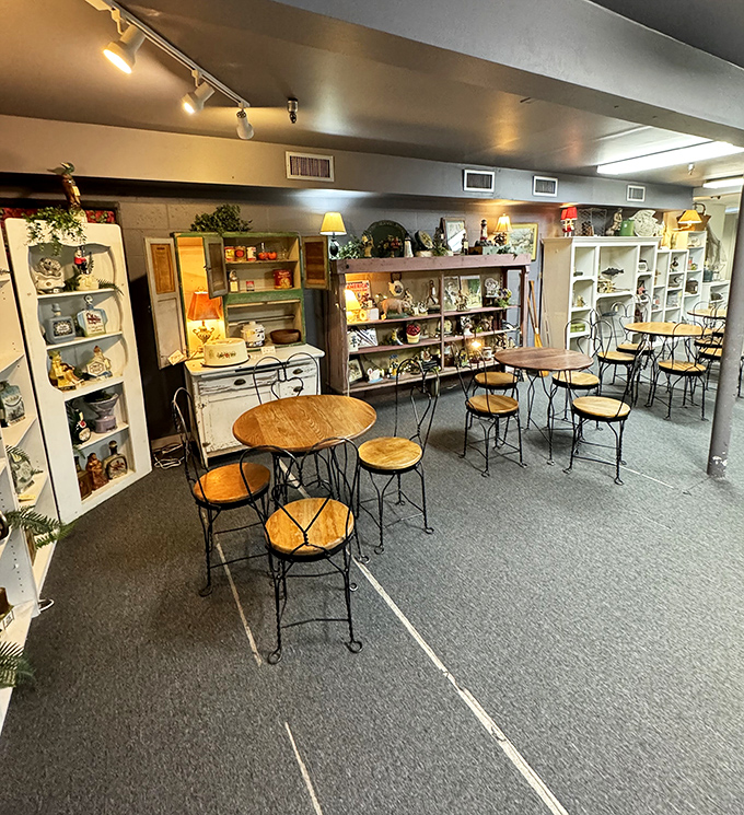 This café corner offers a perfect pit stop for weary treasure hunters, surrounded by the comfort of vintage kitchen Americana.