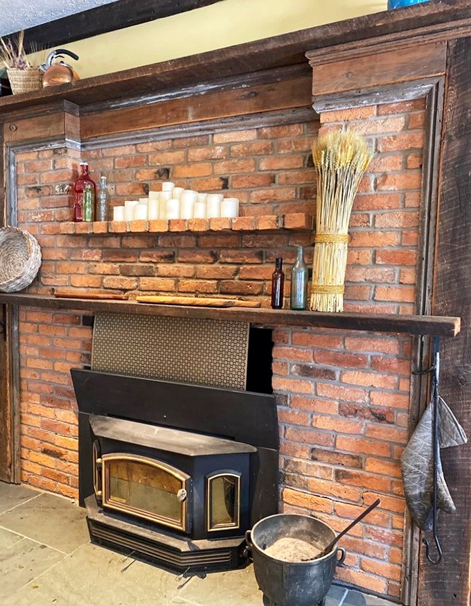 The brick fireplace stands as the heart of the room, warming both the space and spirits of diners on chilly Pennsylvania evenings.