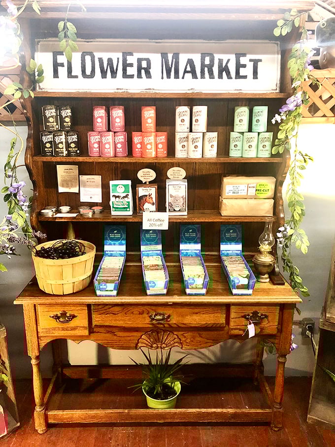 The "Flower Market" display isn't just charming – it's a perfectly curated vignette that makes you want to redesign your entire kitchen.