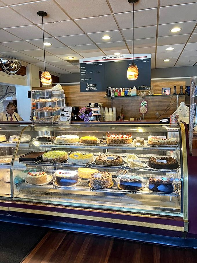 This isn't just a display case – it's a museum of temptation where every cake tells a different story.