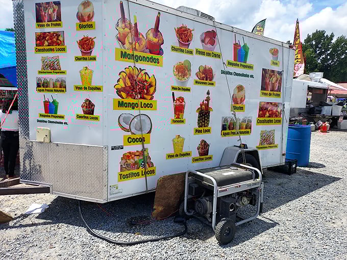 Mango Loco, Chamoyadas, and tropical delights beckon from this food truck oasis—a flavor fiesta waiting to happen between shopping adventures.