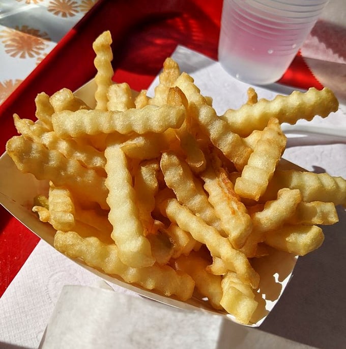 Crinkle-cut fries that achieve the perfect crisp-to-fluffy ratio. No truffle oil or fancy seasonings needed—just potatoes fulfilling their destiny.