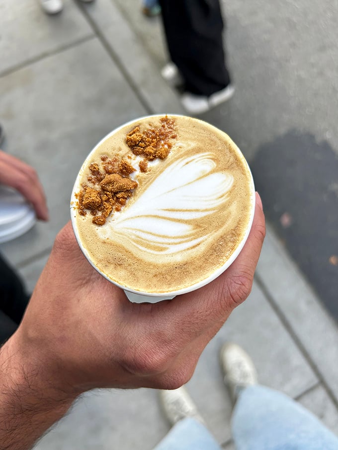 Latte art meets crumble topping in this ginger molasses cappuccino—a drink that's as beautiful as it is delicious.