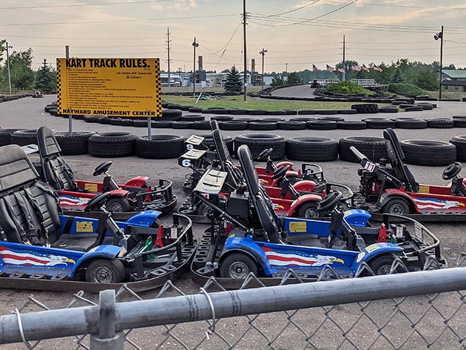 The go-kart track at Hayward Amusement Center—where vacation dad reflexes are tested and family bragging rights are established for the year.