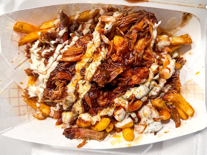 The Hoffanator—not just a sandwich but an engineering marvel where pulled pork, sauce, and physics combine to create the perfect bite.