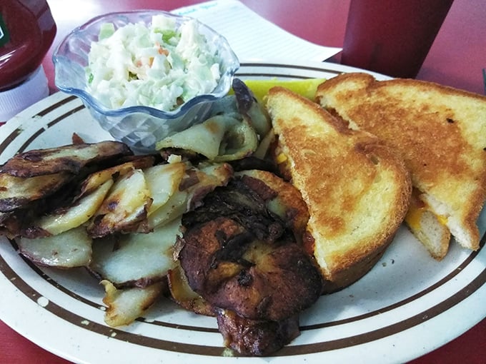 The grilled cheese and home fries combo – proof that sometimes the simplest pleasures are the ones that bring us back to childhood bliss.