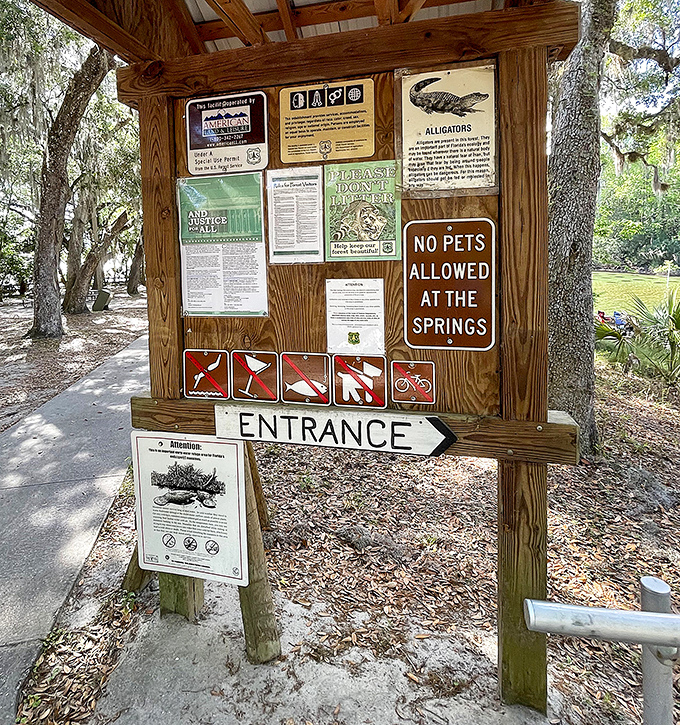 Rules and regulations – the fine print of paradise. Worth reading if only to learn why alligators deserve your respect from a distance.
