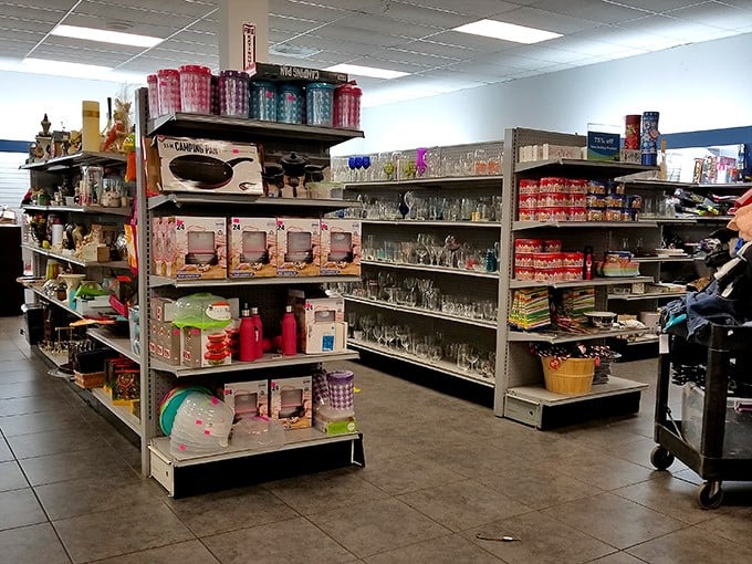 Kitchen gadget goldmine! From barely-used wedding gifts to retired bakeware, this aisle promises to fill the drawer you didn't know needed filling.