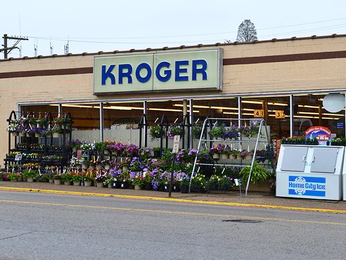 Even Kroger gets the small-town treatment here, with its cheerful display of flowers and plants that says "we're not just a grocery store, we're your neighbor."