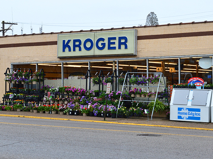 The Kroger's flower display brings a splash of color to everyday errands—proof that beauty finds its way even into mundane Monday shopping trips.