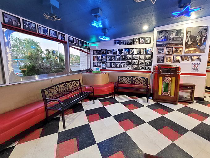 The waiting area's jukebox stands ready to provide the soundtrack for your meal – Elvis with those eggs? Buddy Holly with that burger?