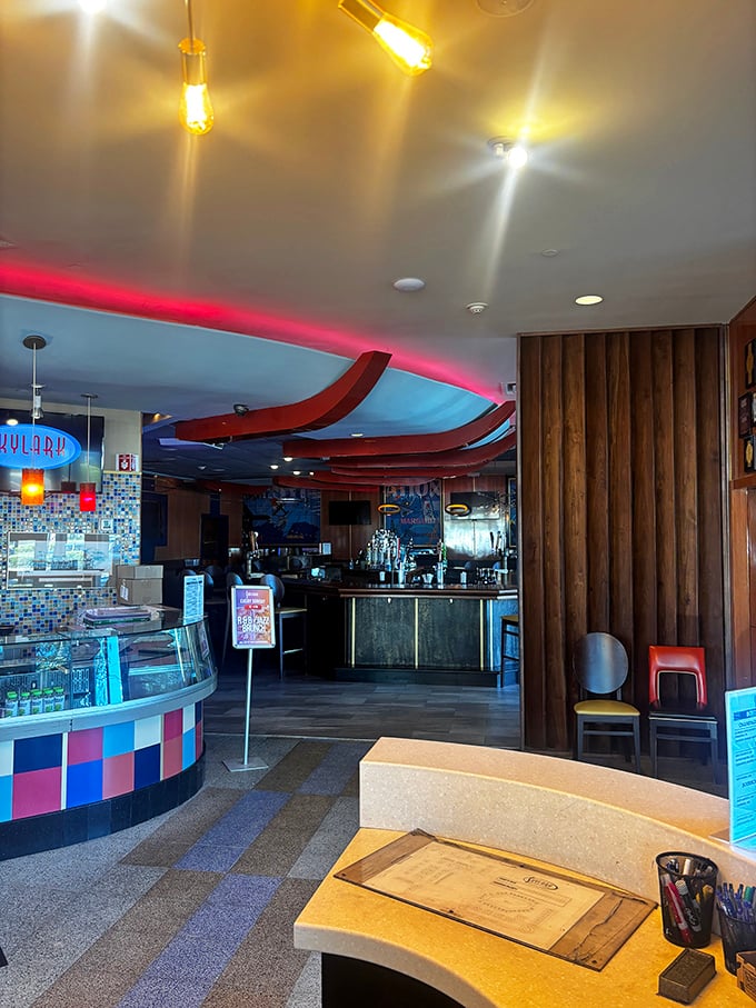Modern meets retro in this thoughtfully designed space where every detail – from lighting to wood paneling – creates diner atmosphere 2.0.