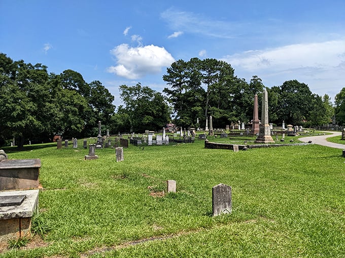 Even Madison's cemetery tells stories with elegant monuments standing sentinel under Georgia skies—history's final chapter written in stone.