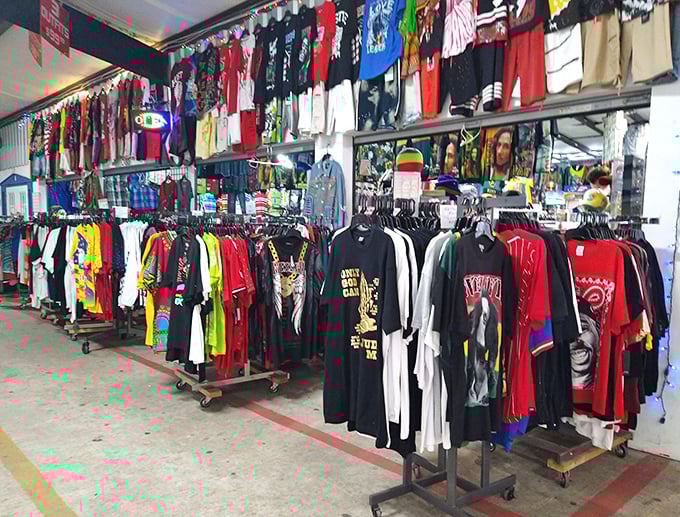 T-shirt alley—where graphic tees tell stories, make statements, and occasionally raise eyebrows, all for less than a fancy coffee.