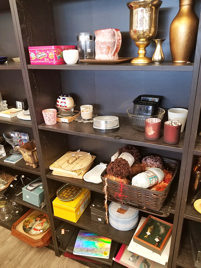From kitchen gadgets to conversation starters, this shelf is basically a yard sale's greatest hits album.