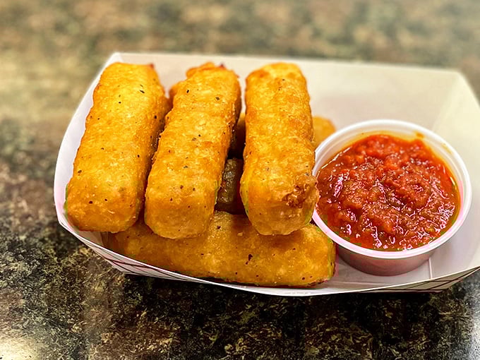 Mozzarella sticks that achieve the perfect cheese-pull-to-crunch ratio—the holy grail of fried appetizers everywhere.