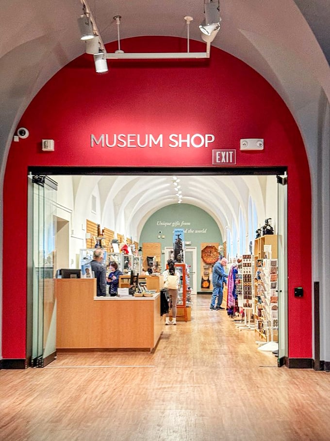 The gift shop entrance promises treasures you can actually take home this time.