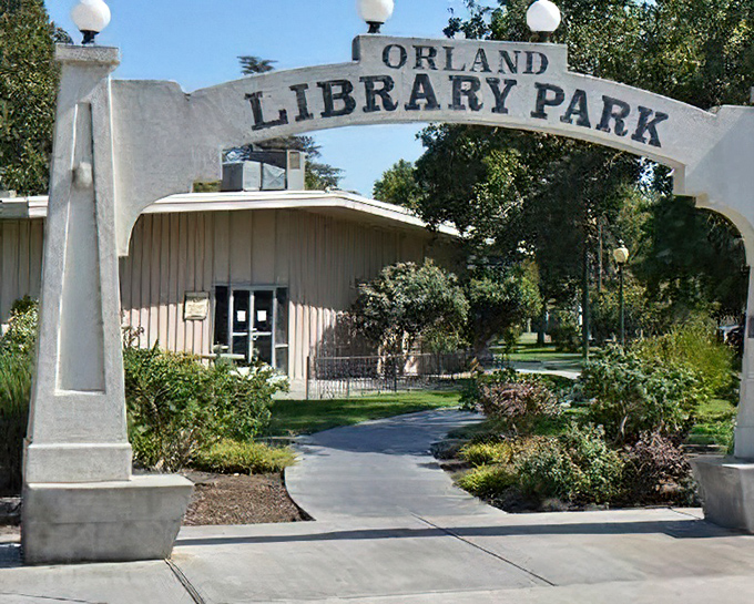 Orland Library Park's welcoming arch invites residents of all ages to enjoy community green space – proving that social security checks stretch further when recreation comes free. 
