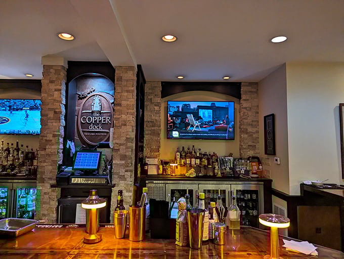 The Copper Dock's interior manages that rare feat – looking simultaneously upscale and like somewhere you could comfortably wear jeans.