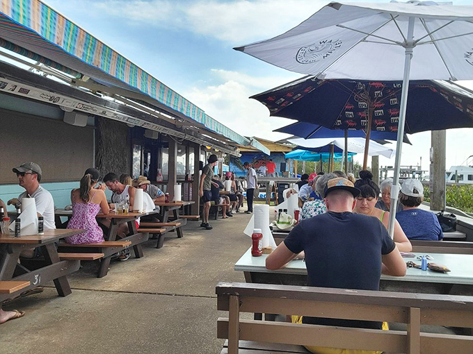 Outdoor dining with water views and a gentle breeze—nature's way of saying "you're welcome" for choosing the perfect lunch spot.