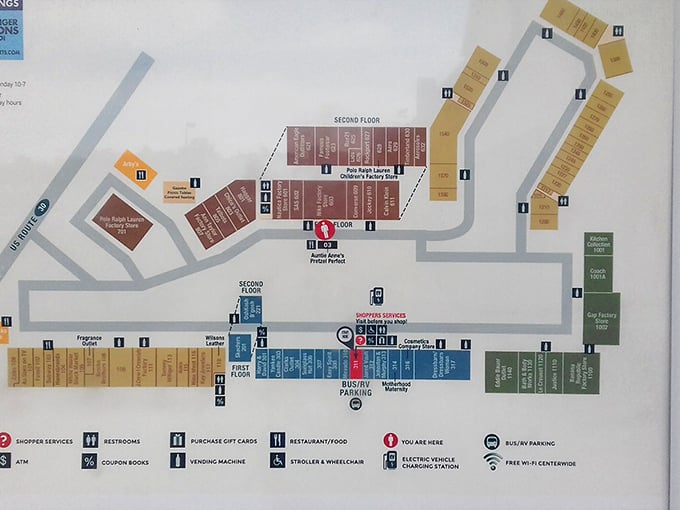 The outlet mall map—a treasure chart for modern pirates hunting for booty in the form of half-priced cashmere.