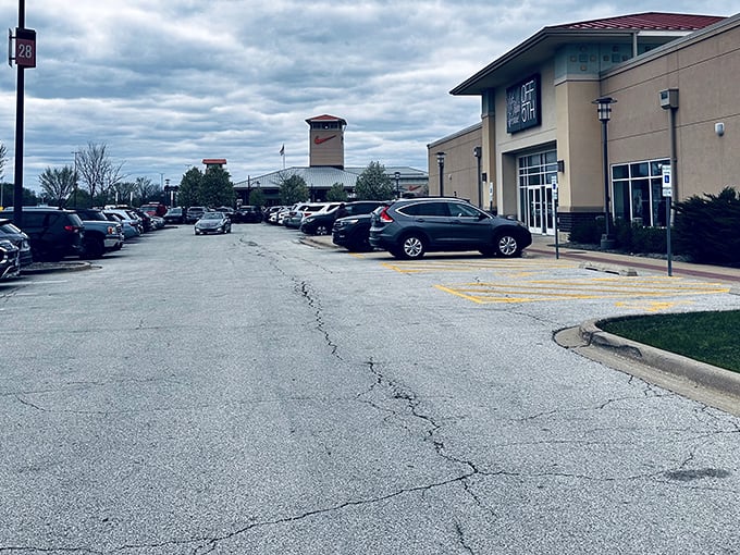The parking lot—your first challenge in the outlet shopping Olympics. Pro tip: Remember your section number or prepare for a post-shopping scavenger hunt.