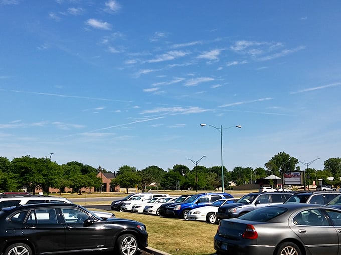 A packed parking lot—the universal sign that you've found a thrift store worth its weight in discarded gold.