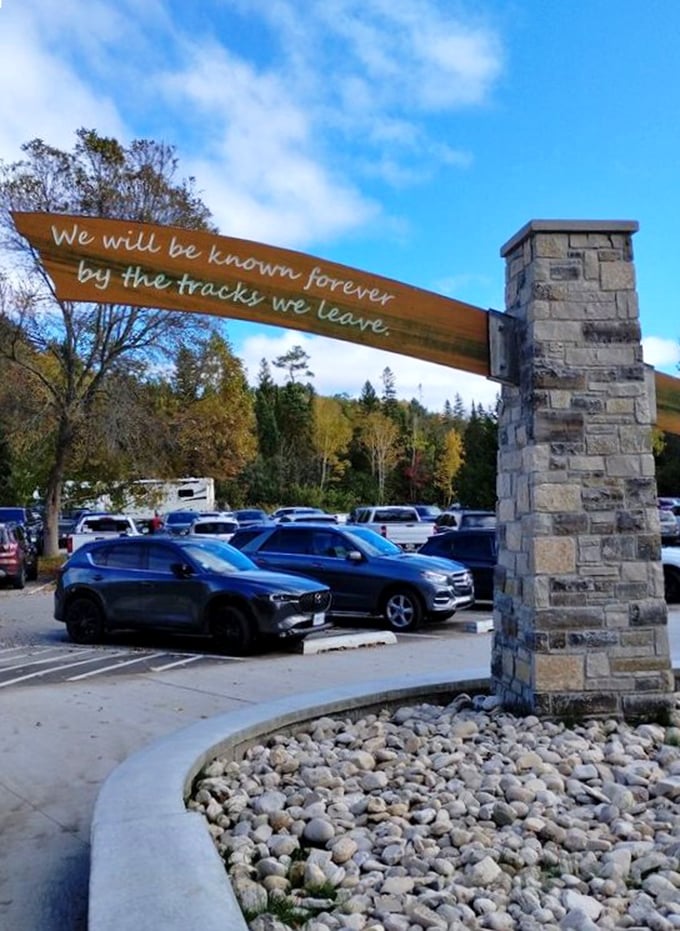 "We will be known forever by the tracks we leave" – philosophical parking lot wisdom that hits differently after a day in nature.