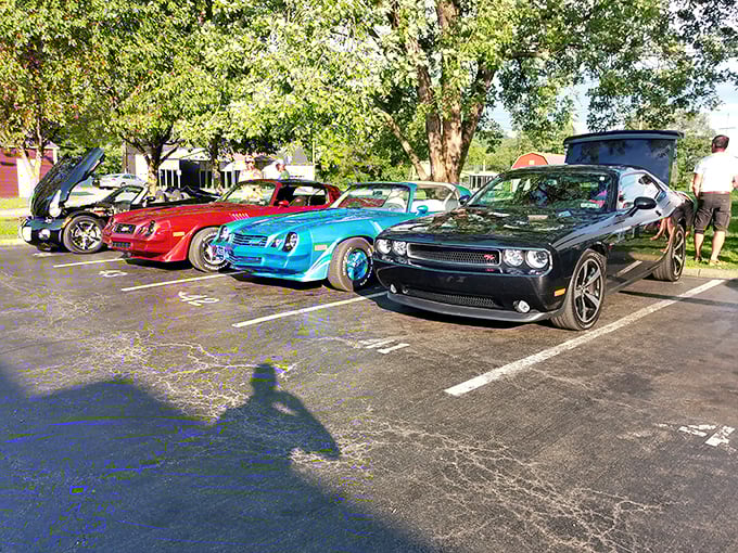 Classic cars line up for classic food—a match made in Americana heaven. The parking lot becomes an impromptu car show with a delicious purpose.