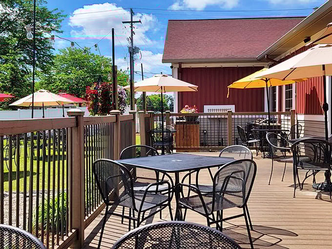 The patio at Hop Hog—where summer afternoons stretch into evening, and "just one more beer" becomes the phrase of the day.