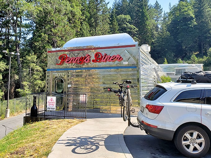 Penny's Diner gleams in the California sunshine, a chrome time capsule where breakfast is still the most important meal of the day.