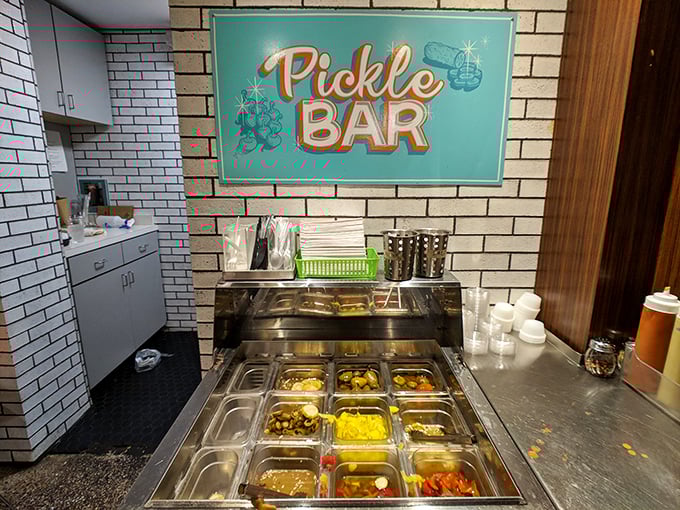 The pickle bar stands ready for customization – because sometimes the perfect sandwich is just one pickle chip away from greatness.
