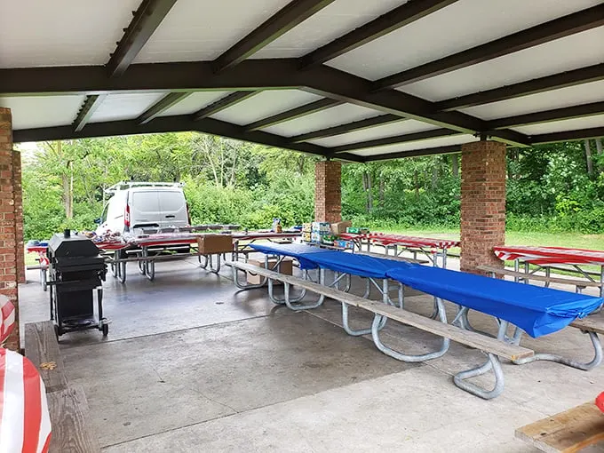 The humble picnic pavilion—architectural simplicity that has hosted more family celebrations, awkward reunions, and perfect sandwiches than we'll ever know.