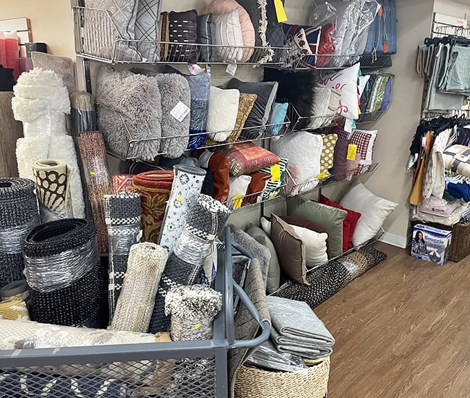 Texture heaven! This cozy corner of pillows and rugs offers tactile treasures that can transform a house into a home without emptying your wallet.