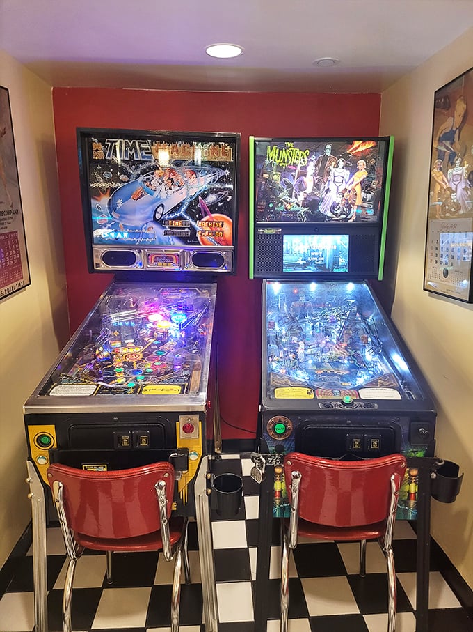 Pinball machines offer post-meal entertainment. Nothing says "I'm avoiding responsibility" quite like a game of pinball after pancakes.