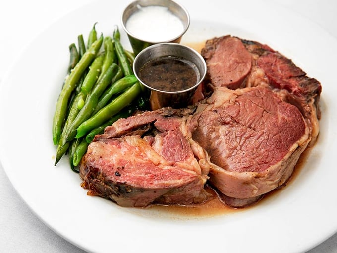 Prime rib so perfectly cooked it makes you wonder if the chef has some sort of meat telepathy—tender, juicy, and unapologetically beefy.