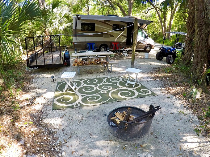 RV camping with a side of wilderness – where your morning coffee comes with a soundtrack of sandhill cranes.