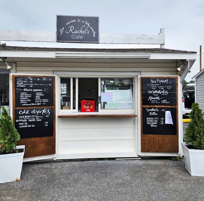 Rachel's Café offers the perfect pit stop for weary shoppers. The chalkboard menu promises comfort in every cup.