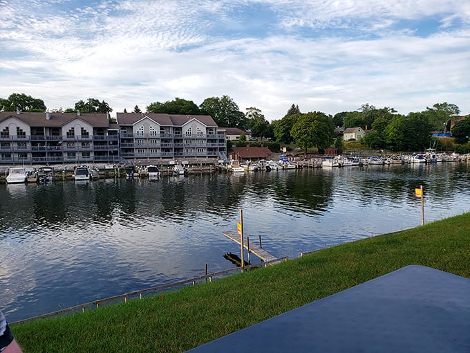 The marina offers a peaceful haven for boats and daydreamers alike, where the gentle lapping of water provides nature's perfect soundtrack.