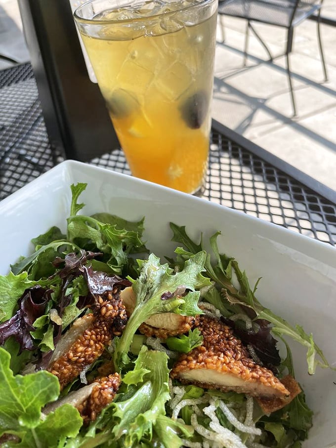 A salad that makes you forget you're eating healthy – those caramelized figs nestled among greens like sweet jewels in a crunchy crown.