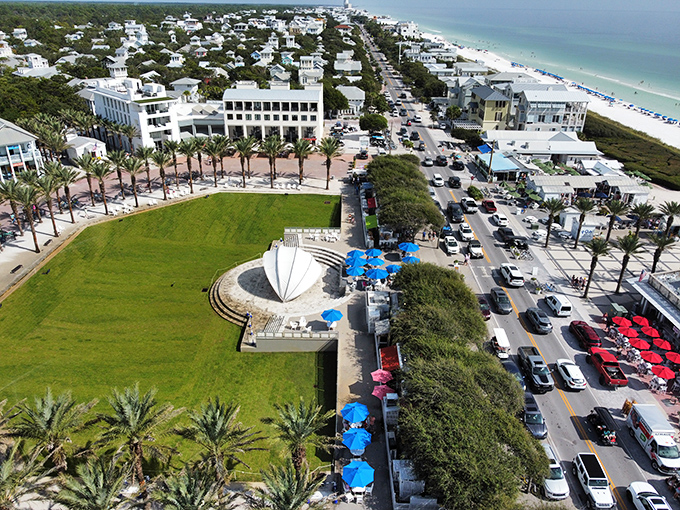 Seaside's amphitheater and iconic pavilion create the community's beating heart. Yes, this is where they filmed "The Truman Show"—and no, you're not on TV.