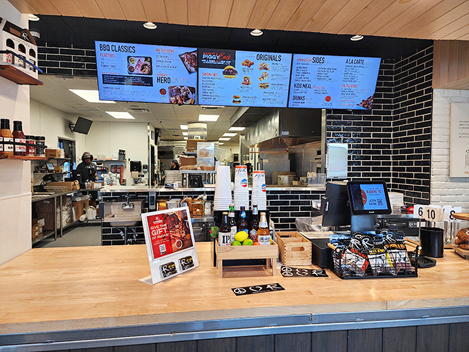 Where the magic happens – a glimpse behind the counter reveals the command center of this barbecue operation.
