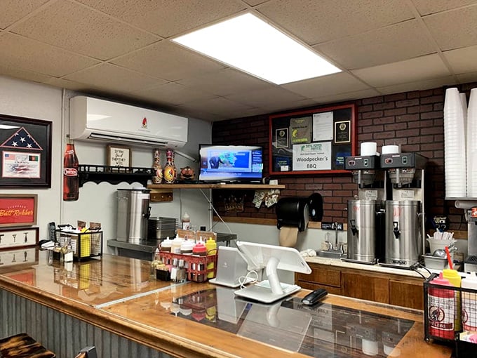 Sweet tea dispensers standing at attention like sentinels guarding the perfect barbecue companion – cold, sweet, and ready to refresh.