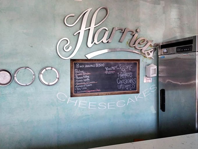 Three silver circles adorn the wall like Olympic medals – appropriate for a place that deserves gold in the cheesecake competition.