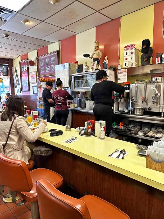 Counter culture at its finest – where solo diners find community, watching the choreographed dance of servers and cooks during the morning rush.