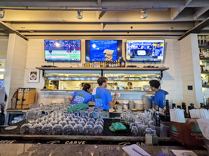 Where the magic happens—a glimpse behind the scenes of seafood paradise, with staff who know their way around a fish.