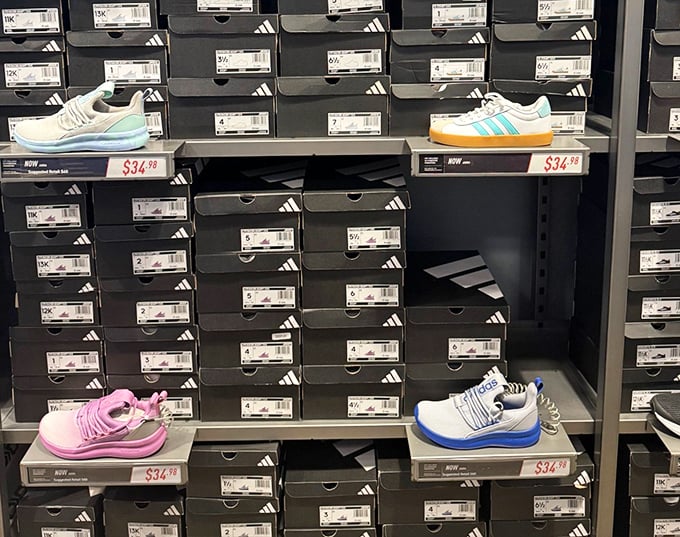 Adidas heaven, where athletic aspirations meet fashion reality in a symphony of boxes containing shoes that promise to make you run faster.